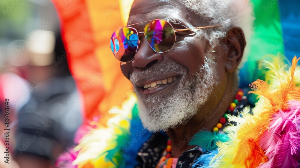 Happy elderly gay black man at pride parade Senior african american ...