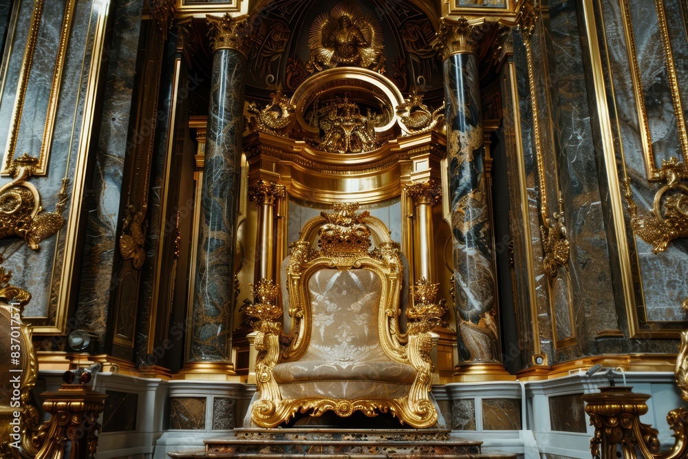 Regal Throne, Ornate throne in a majestic hall, Royalty Symbolism Stock ...