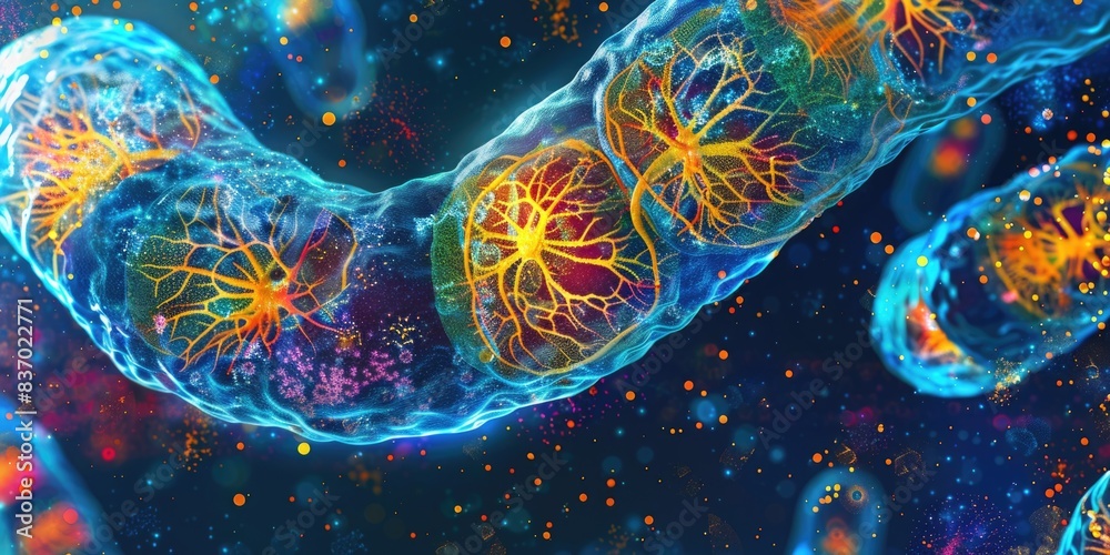 Mitochondria within a cell, close up, cellular biology, vibrant ...