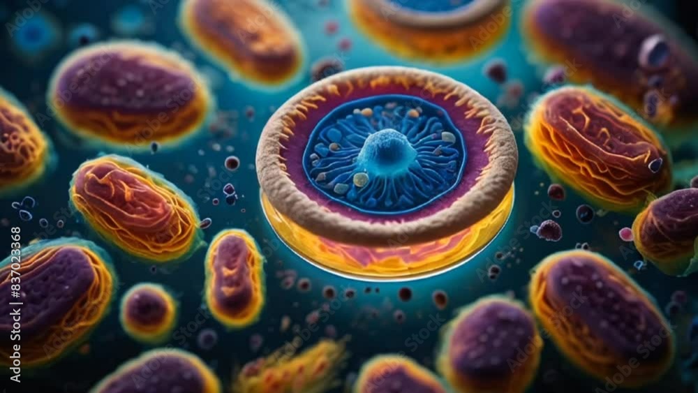 Capture a striking close-up image of a petri dish teeming with colorful ...