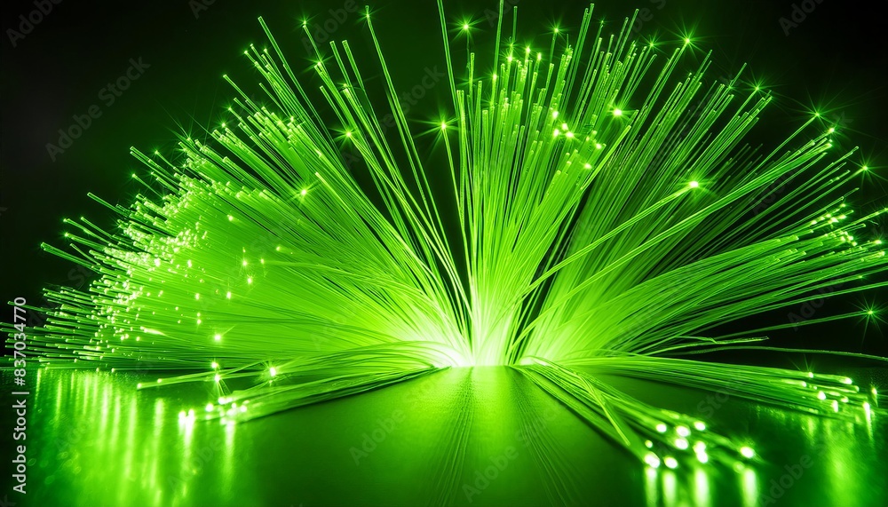 Lime green fiber optic lights spreading out from a central point ...