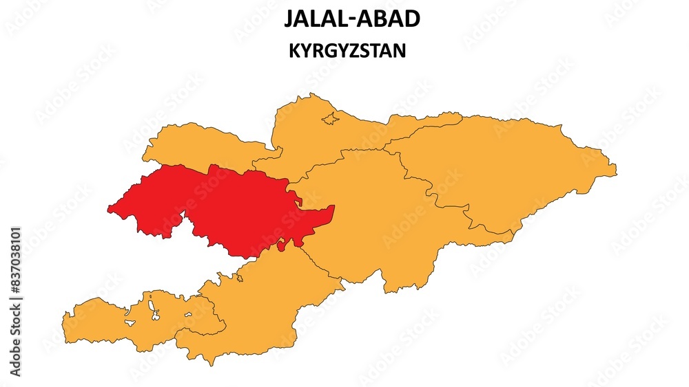 Jalal-Abad Map in Kyrgyzstan. Vector Map of Kyrgyzstan. Regions map of ...