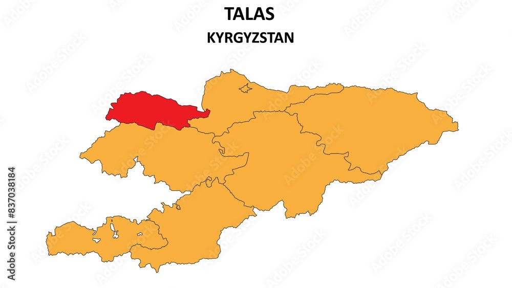 Talas Map in Kyrgyzstan. Vector Map of Kyrgyzstan. Regions map of ...
