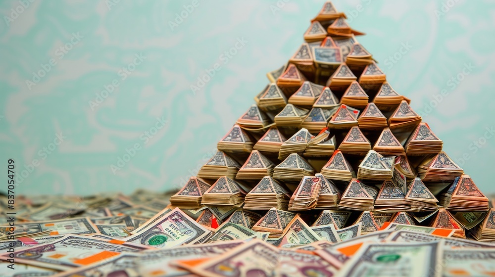 Inflation pyramid. Visualization of a pyramid consisting of banknotes ...