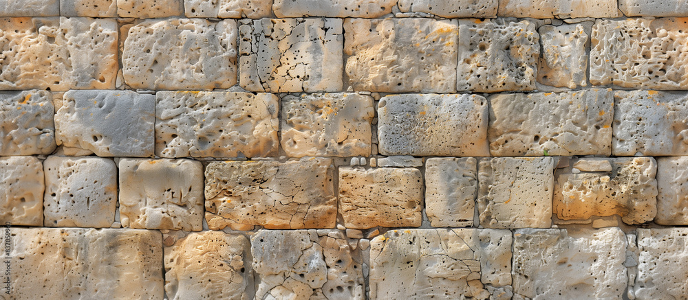 Stone wall with natural light tan and grey color stones. Limestone ...