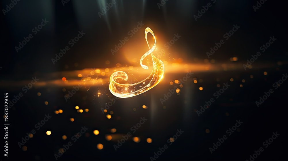 Photograph of a single musical note floating in mid-air, glowing with ...