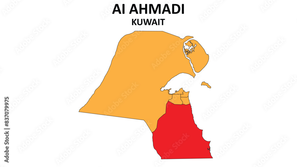 Ai Ahmadi Map in Kuwait. Vector Map of Kuwait. Regions map of Kuwait ...