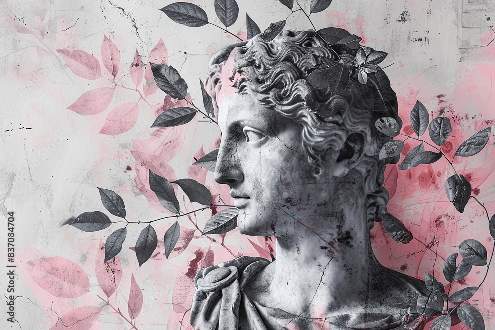 Mixed media ancient time photo collage of architecture, , floral banner ...