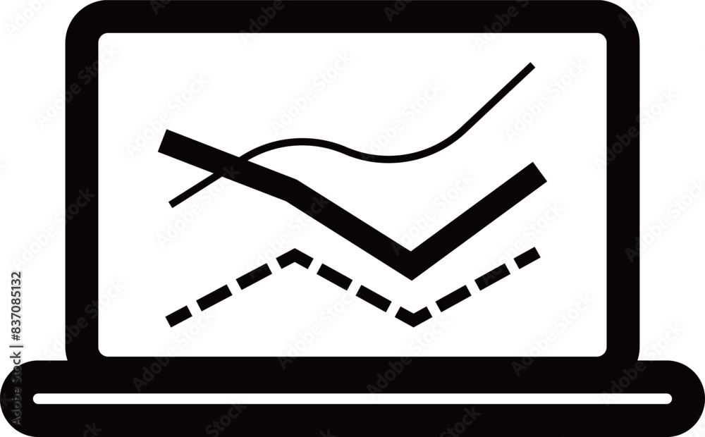 ノートパソコン画面に表示されている複数の折れ線グラフの黒の線画アイコン Stock Vector Adobe Stock