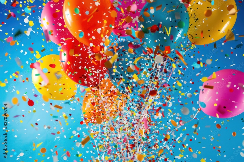 Dynamic burst balloon on an explosive background, showcasing vibrant ...