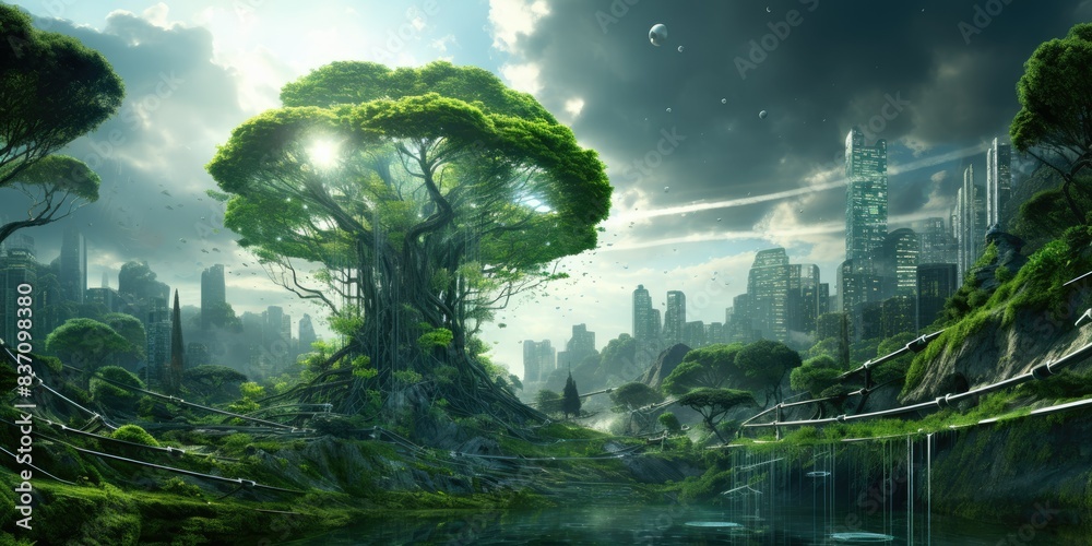 Eco, green nature conservation and advanced digital technology ...