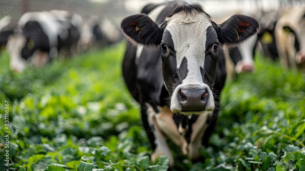 Farmers milking cows in a well-maintained dairy farm, illustrating the ...