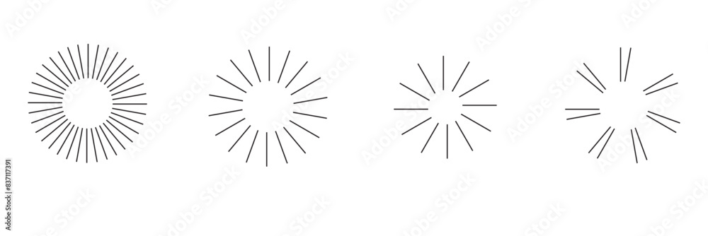 Radial circle lines. Circular lines elements. Symbol of Sun star rays ...