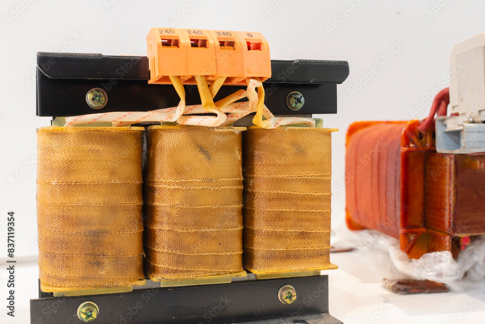 Industrial circuit breaker transformer with wiring details Stock Photo ...