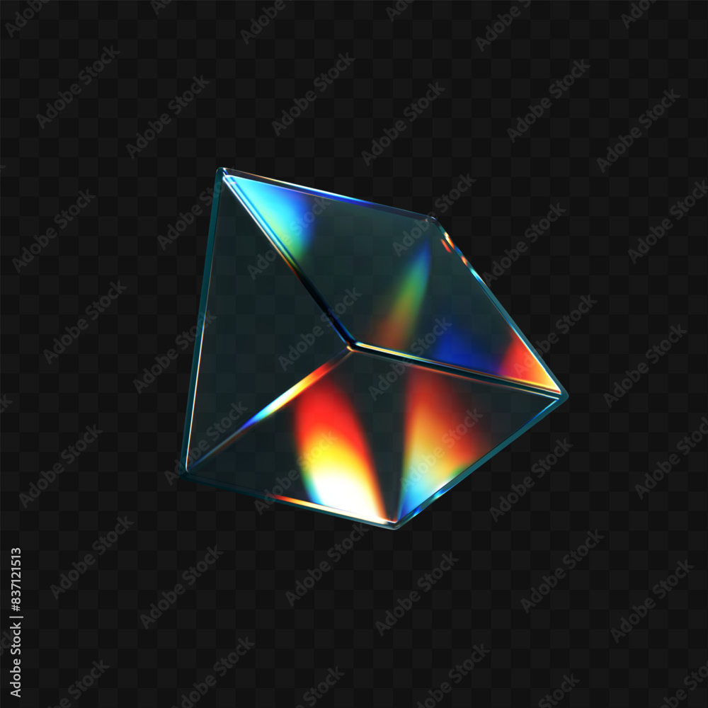 3d crystal glass prism with refraction and holographic effect isolated ...