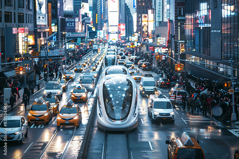 Autonomous hybrid pod car seamlessly merging into traffic on smart city ...