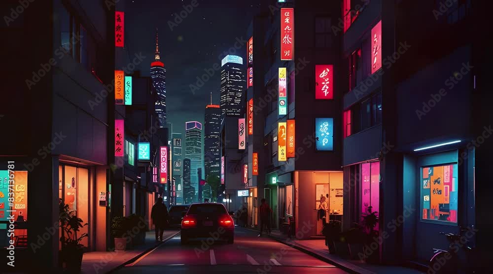 Japanese Tokyo city night , stream starting soon screen, overlay loop ...