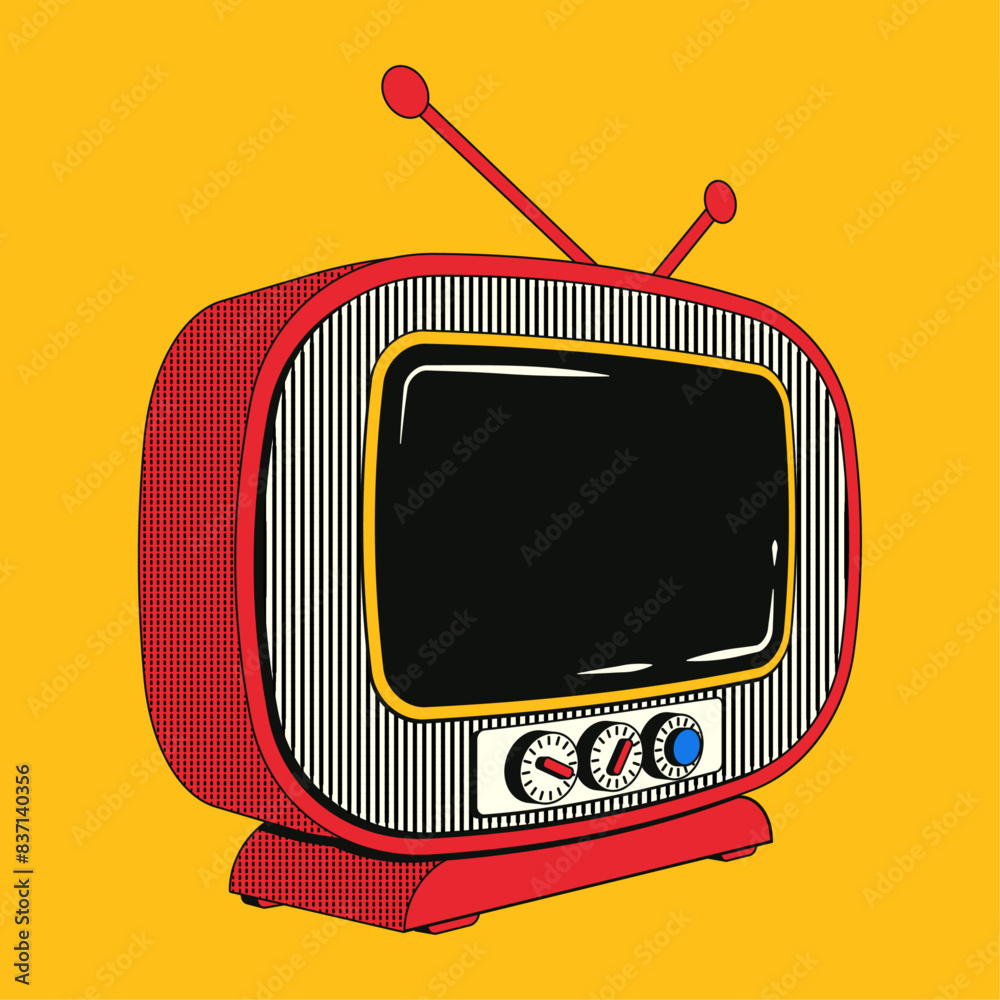 Colorful trendy illustration of an old TV in a retro linear style with ...
