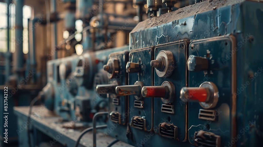 Foto de Detailed view of antique switchgear in an old electric power ...