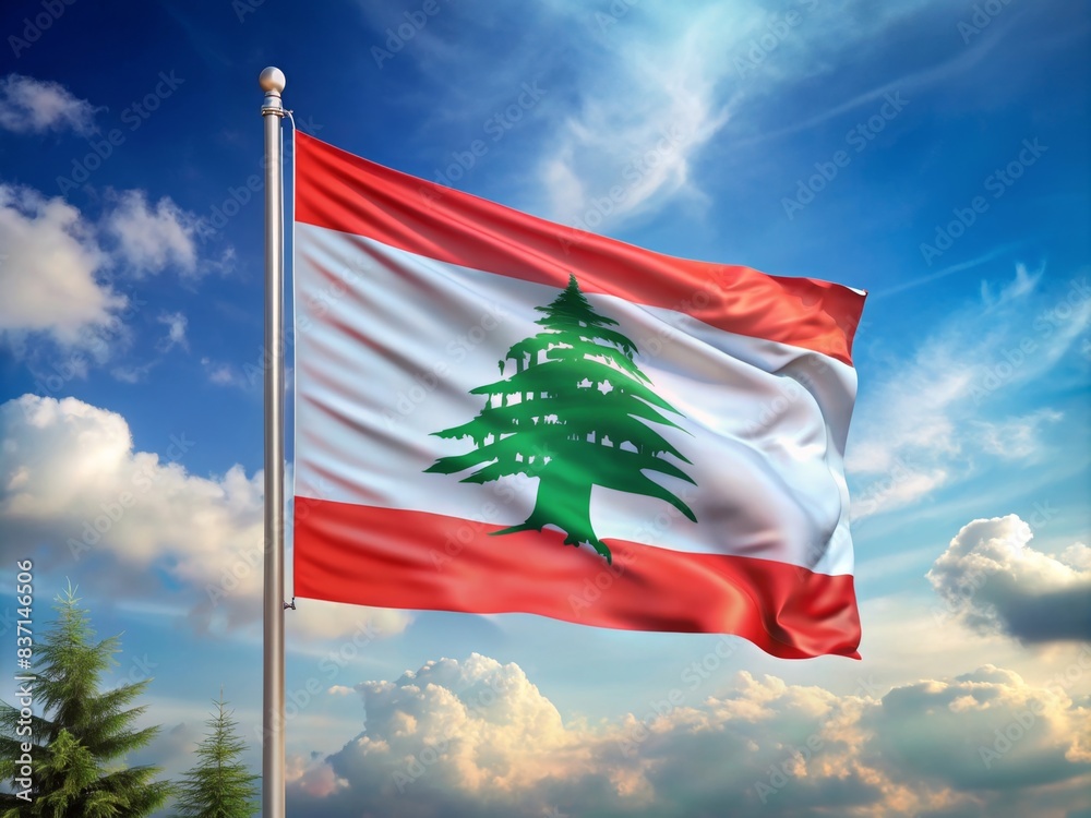 National flag of Lebanon with cedar tree symbol, Lebanon, flag ...