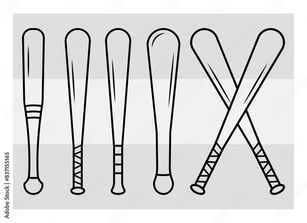 Baseball Bat SVG Outline Bundle, Baseball Bat Silhouette, Sports Svg ...