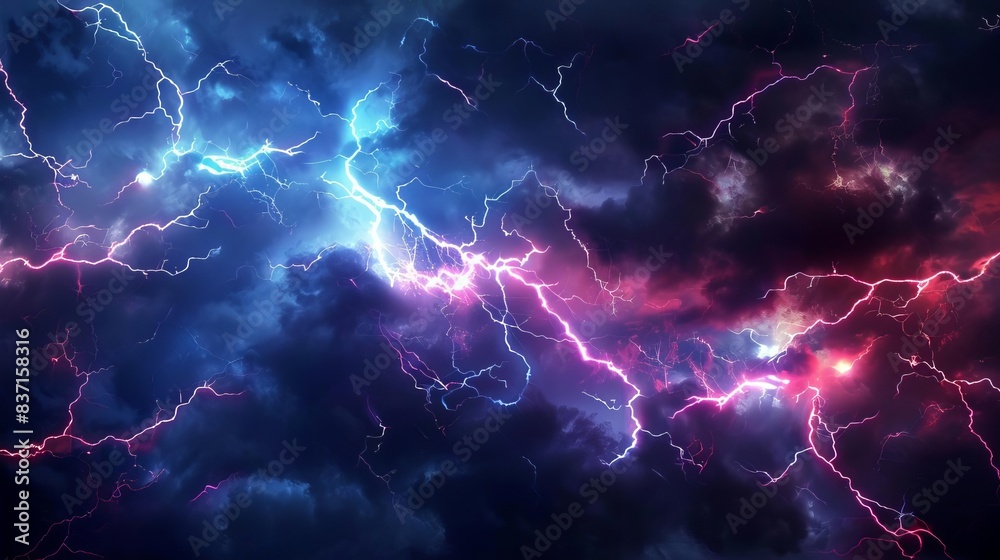 dramatic abstract lightning bolts on dark stormy background electric ...