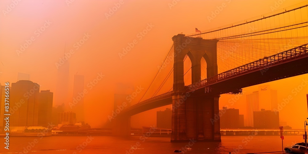The Brooklyn Bridge in orange smog from Canadian wildfires a veiled ...