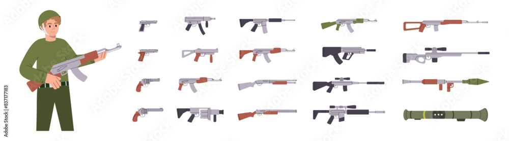 Weapons. Military weapons silhouettes. Tactical assault rifles ...