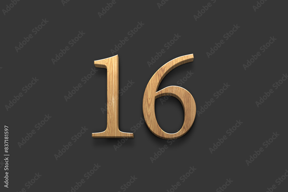 3D wooden logo of number 16 on dark grey background. Stock Illustration ...