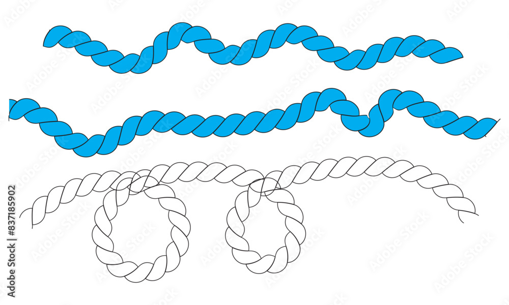 Line rope border element collection. Nautical rope brushes. Set of ...