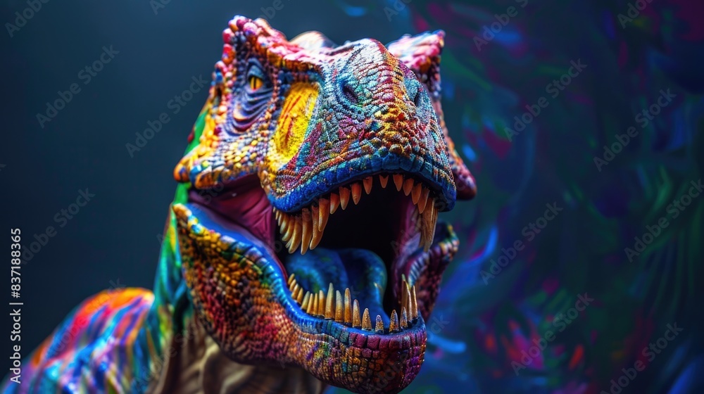 Abstract of Tyrannosaurus rex or T-rex dinosaur portrait in Cretaceous ...