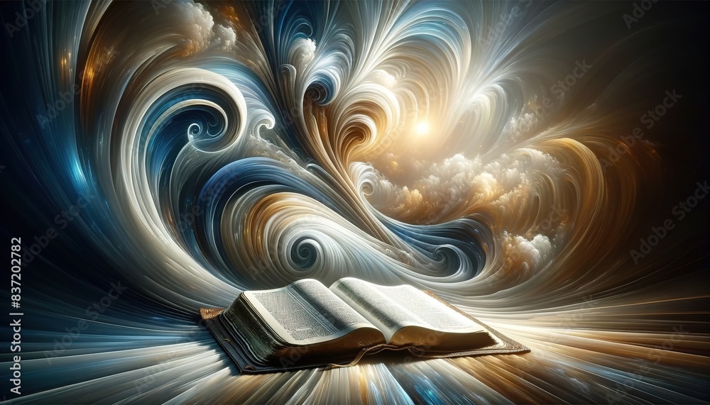 Bible 36. An open Bible on an abstract background with curls Stock ...