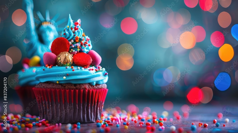 Independence Day cupcake close up, focus on, copy space vivid tones ...