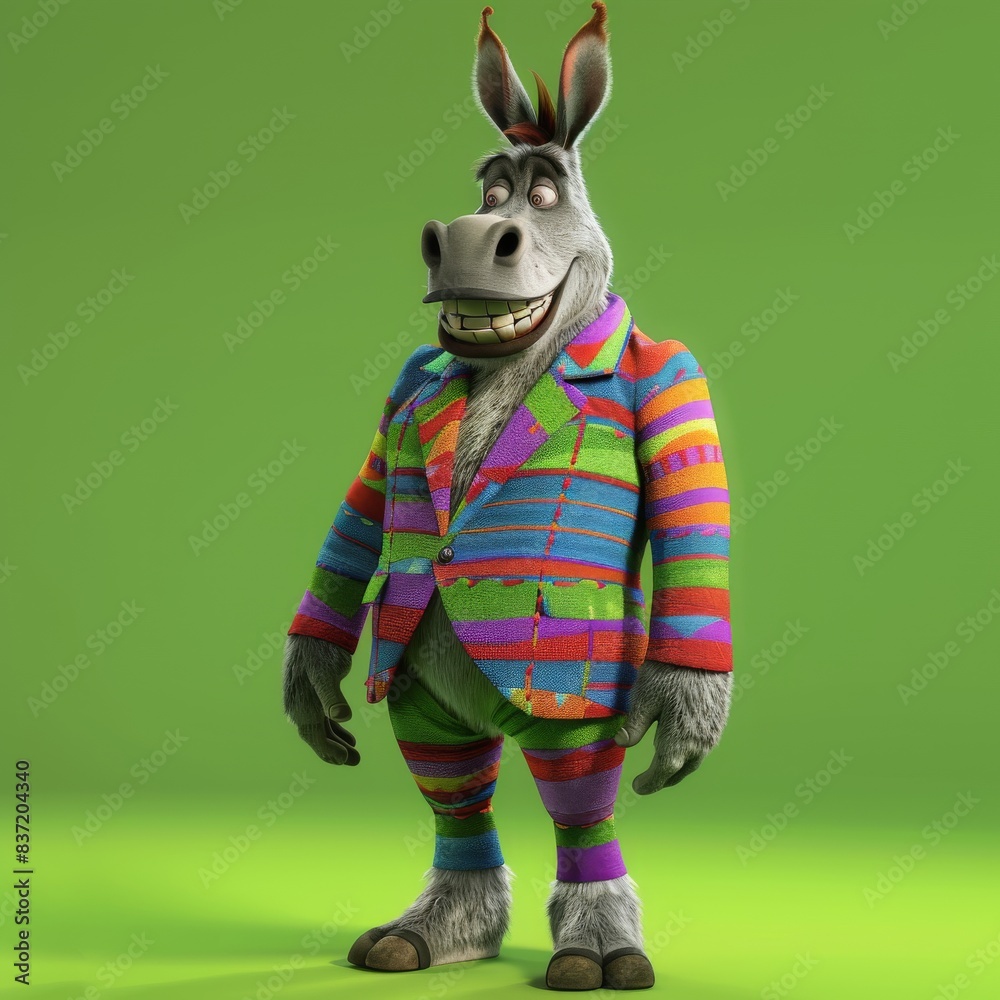 Donkey from the movie shrek, standing, wearing a colorful suit, green ...