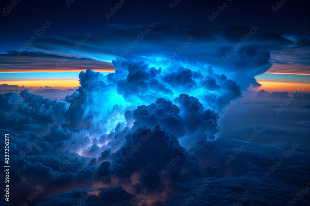 Blue Jet lightning phenomenon in the upper atmosphere, powerful blue ...