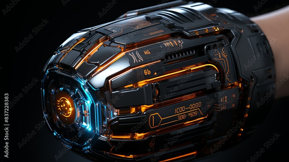 A futuristic image of a robotic hand holding a digital lock ...