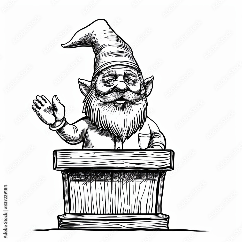 Public speaking gnome. A speaker, event host, speaking from a podium ...