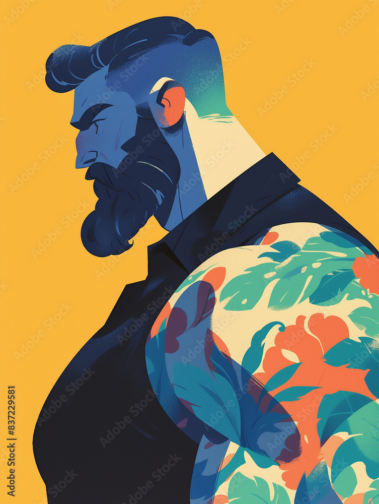 Fitness man creative digital illustration. Powerful male bodybuilder ...