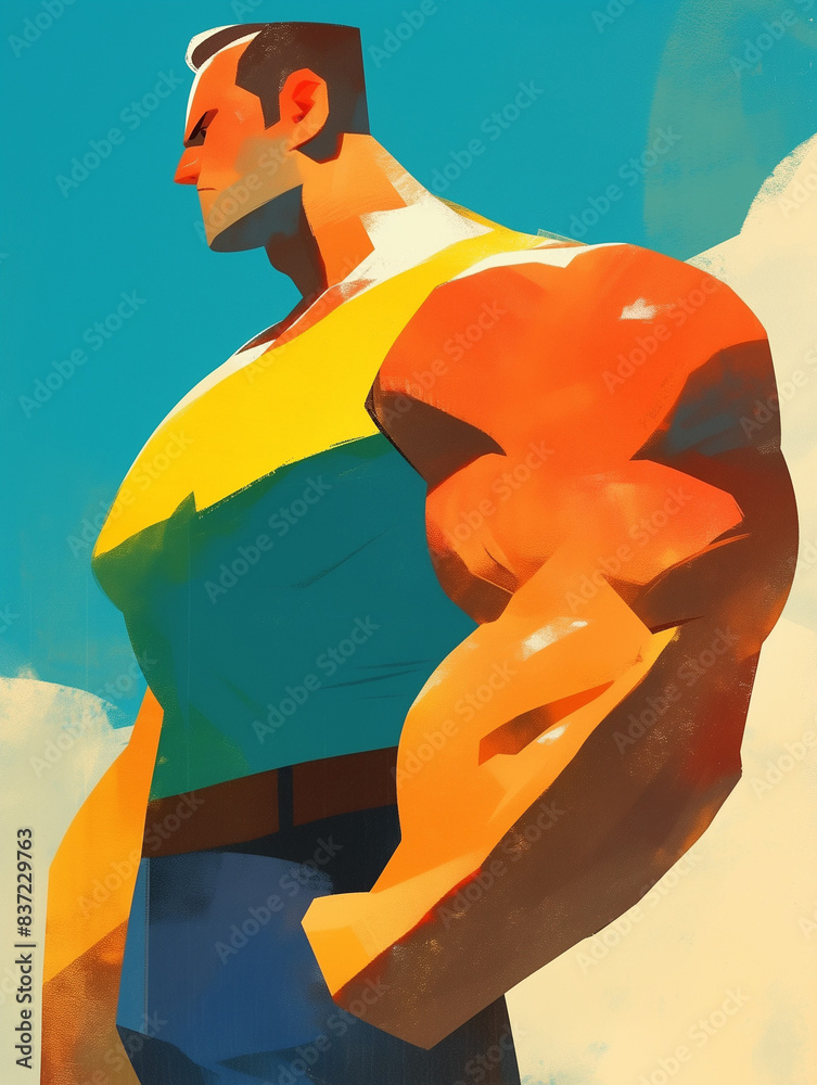 Fitness man creative digital illustration. Powerful male bodybuilder ...