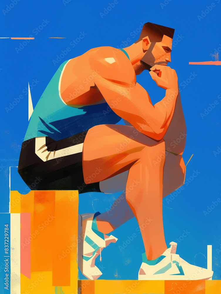 Fitness man creative digital illustration. Powerful male bodybuilder ...
