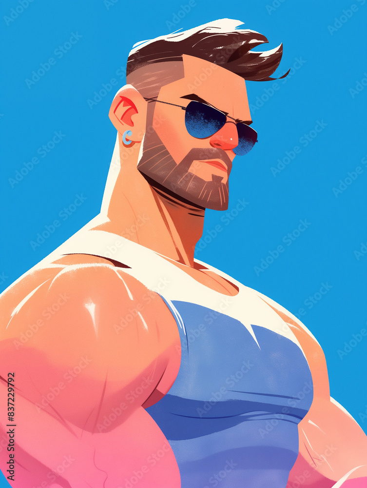 Fitness man creative digital illustration. Powerful male bodybuilder ...