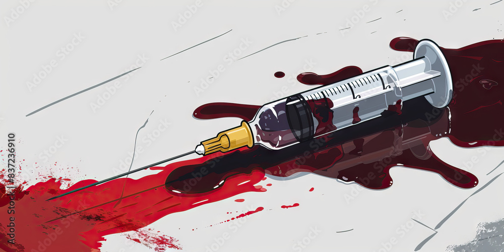 Fatal consequences an empty syringe lies beside puddle of blood ...