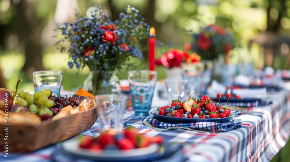 25. Outdoor picnic with friends, red, white, and blue table settings ...