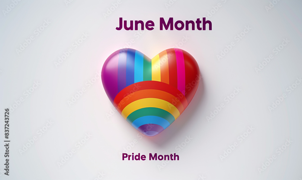 "June is Pride Month" text with a Progress LGBTQIA pride flag in heart ...