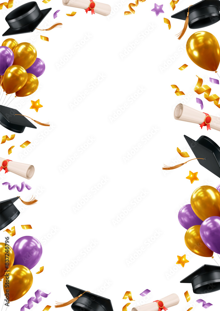 Congratulations Graduates. Vertical festive frame with 3d realistic ...