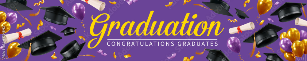 Congratulations Graduates. Horizontal long banner template with ...