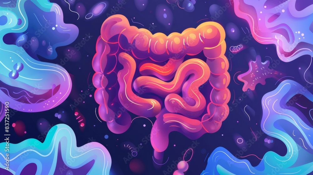 Colorful representation of the human digestive system with abstract ...