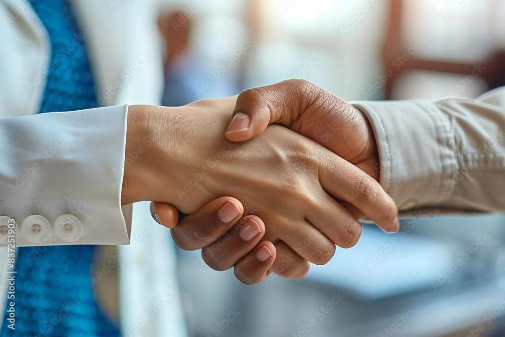 Foto de Close-up photo of a handshake between a female Caucasian real ...