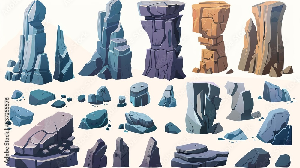 cartoon cliffs and rocks set with various shapes and sizes vector ...