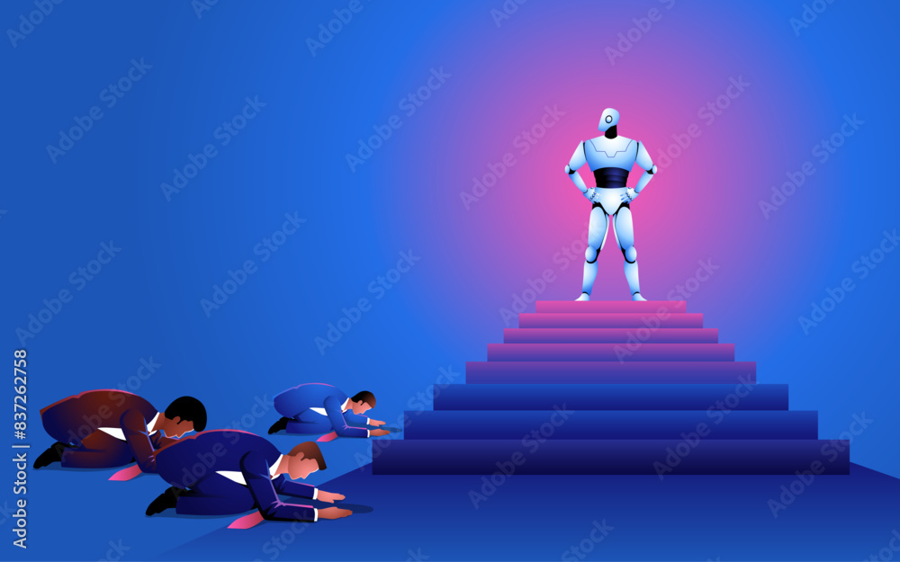 The rise of technology and automation. Businessmen bowing down and ...